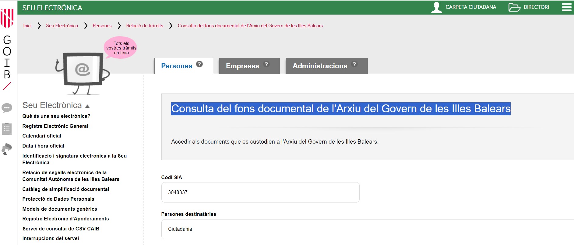 Arxiu del Govern de les Illes Balears - Nuevo Procedimiento Telemático